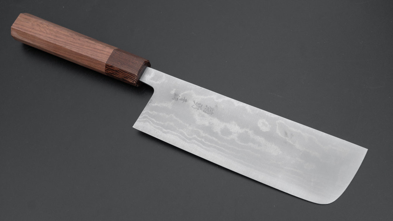 Morihei Kikuyu Blue #2 Damascus Nakiri 165mm Walnut Handle – HITOHIRA